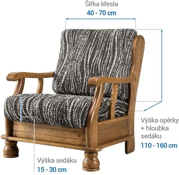 Bielastické potahy UNIVERSO NOVÉ žíhané černobílé křeslo s dřevěnými rukojeťmi (š. 40 - 70 cm)