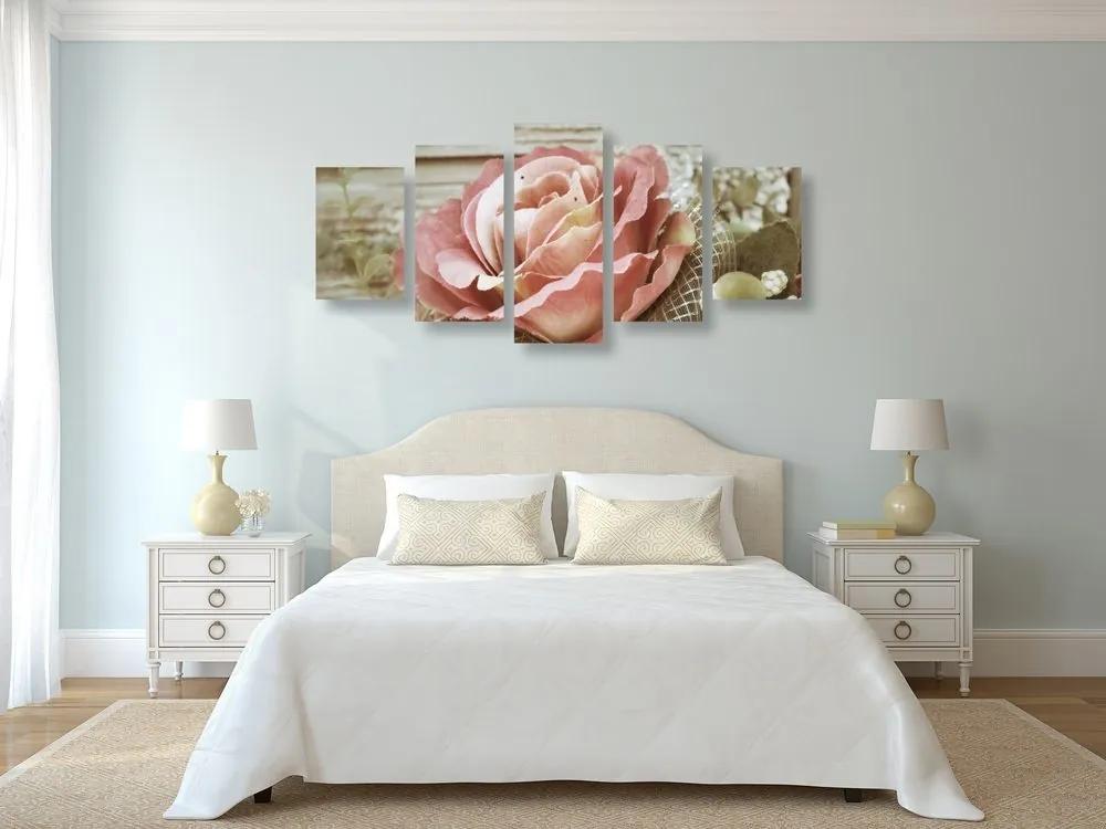 5-dílný obraz elegantní vintage růže - 200x100 cm