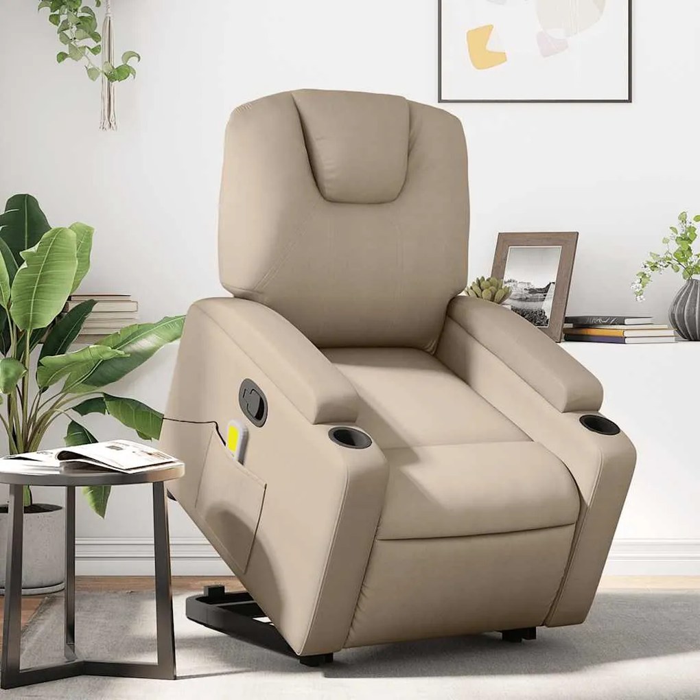 Zvedací masážní polohovací křeslo cappuccino umělá kůže 3204443