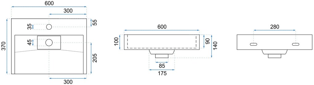Rea, Konglomerátové umyvadlo na desku REA GOYA - matné černé 60CM + konzole, KPL-U8779