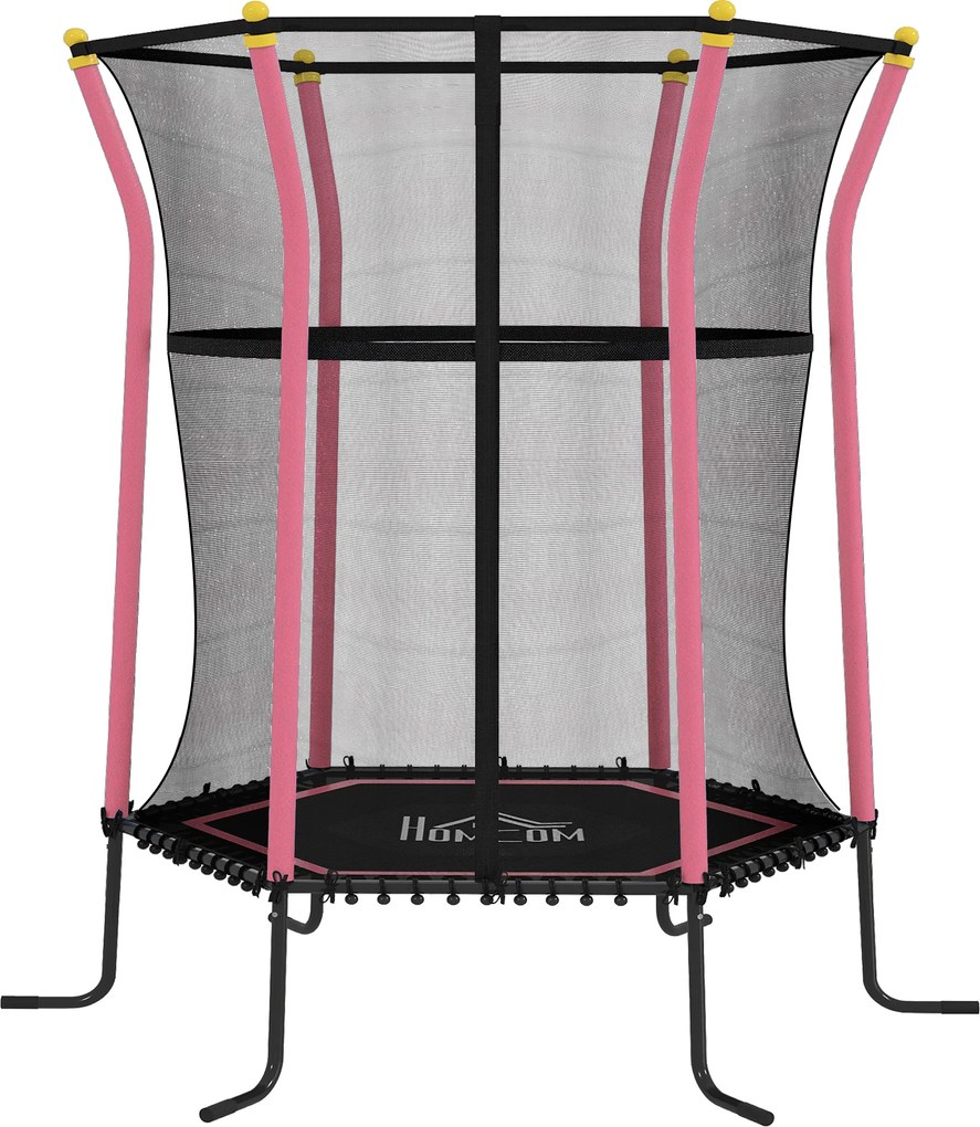 HOMCOM dětská trampolína Ø163,5 cm, trampolína s ochrannou sítí, kryt hran, zahradní trampolína pro děti 3-10 let, max. zatížení 50 kg, růžová barva