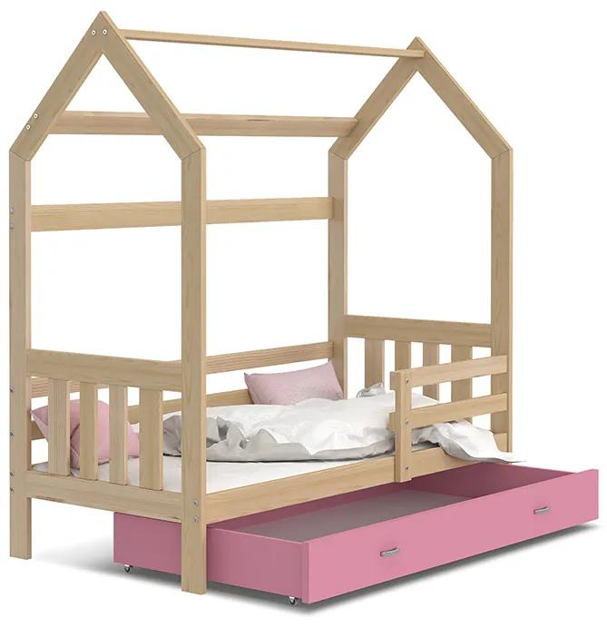 BabyBeds Dětská postel domeček se zábranou a úložným prostorem borovice Velikost postele: 160x80 cm, Barva šuplíku: Borovice