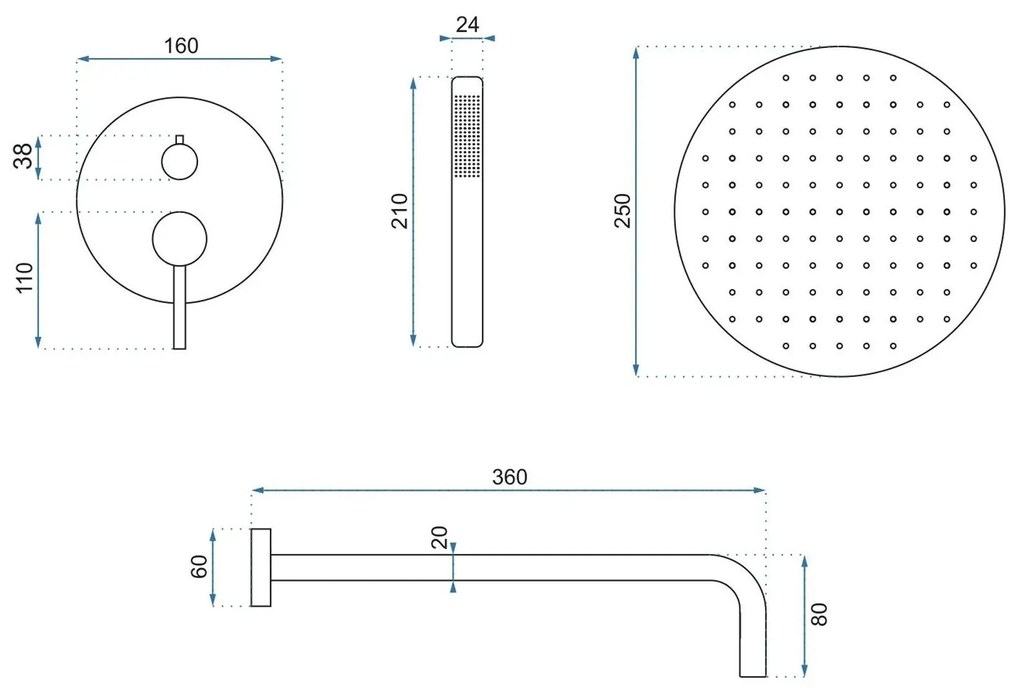 Rea Lungo Grip, podomítková sprchová souprava + BOX montážní systém, měděná matná, REA-P5651