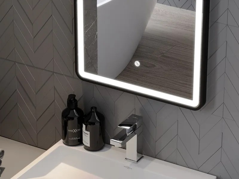 Mexen Coro osvětlené koupelnové zrcadlo 45 x 120 cm, LED 6000K, proti zamlžení, černý rám - 9817-045-120-611-70