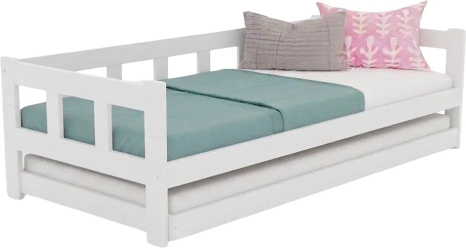 Benlemi Dřevěná jednolůžková postel FENCE 4v1 se zábranou a přistýlkou Zvolte barvu: Béžová, Zvolte rozměr: 90x180 cm, Zvolte zábranu: S otevřeným vstupem