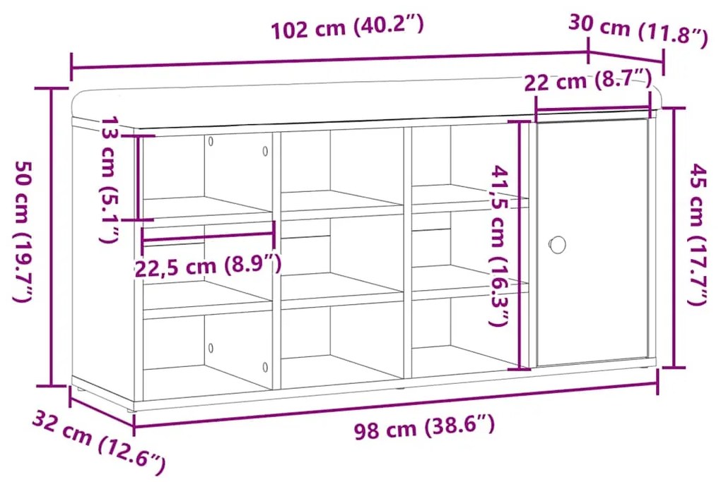 vidaXL Lavice s botníkem dub artisan 102x32x50 cm Engineered Wood