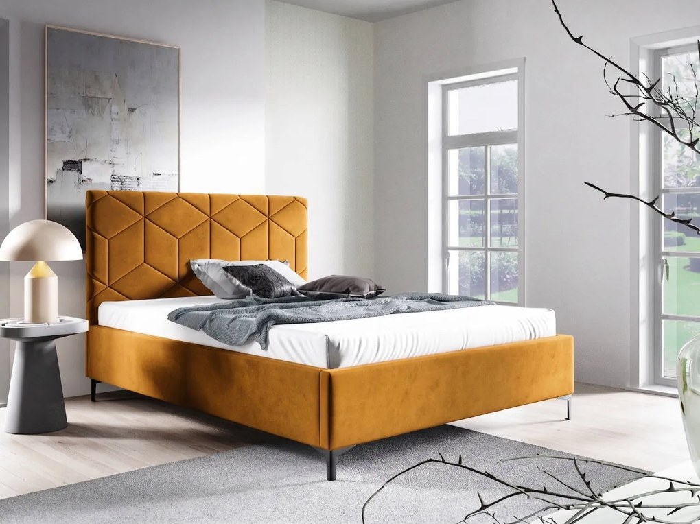 Eka Čalouněná postel BOX+ 160x200 cm Barva látky Trinity: Béžová (Trinity 2304), Úložný prostor: S dřevěným rámem úložného prostoru, Barva nožek postele: Černá