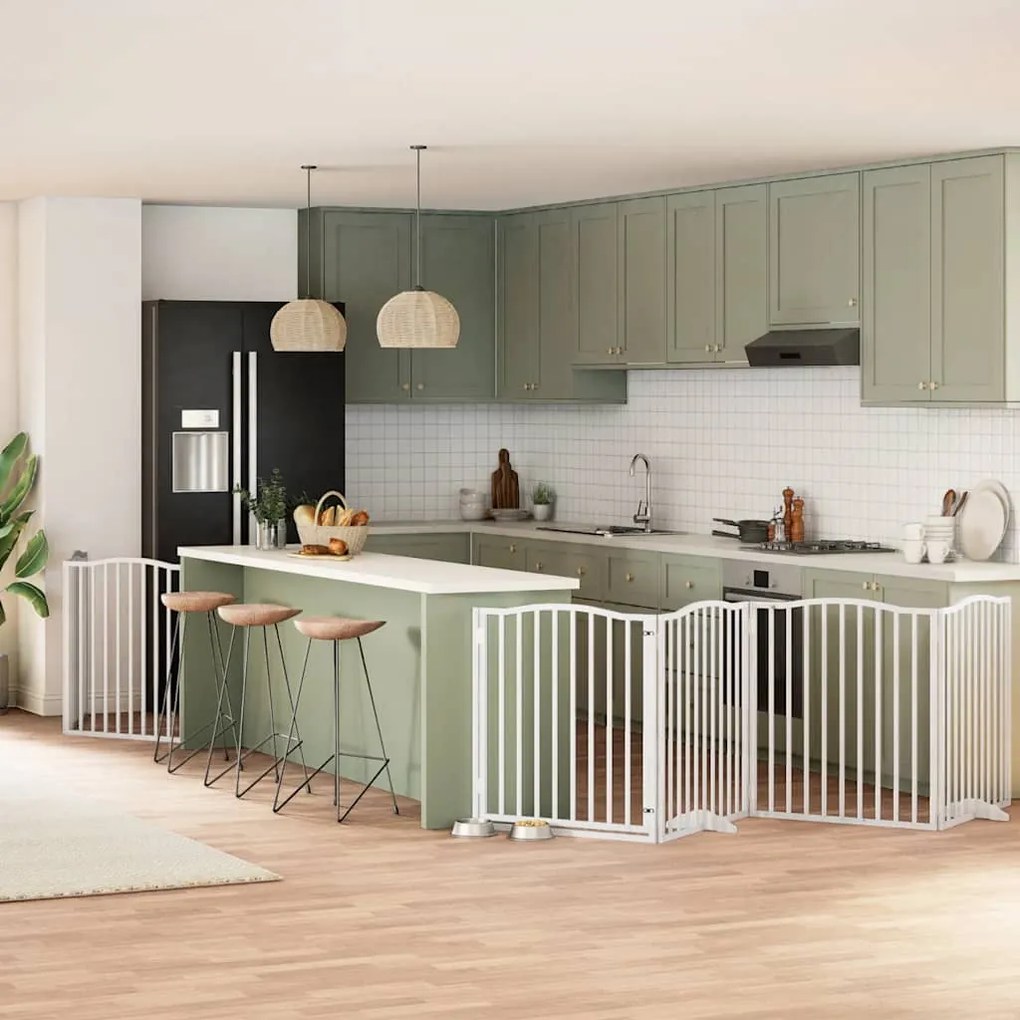 Zábrana pro psy s dvířky skládací 6 panelů bílá 480 cm topol 3155621