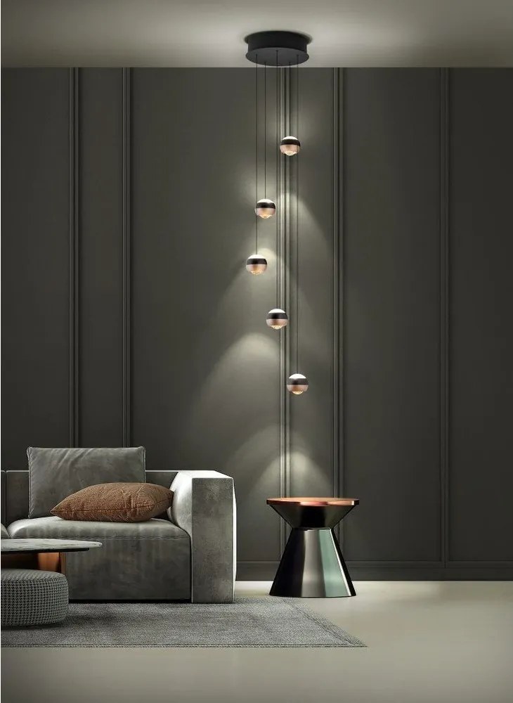 LED závěsné svítidlo s kovovým stínidlem ø 30 cm v černo-měděné barvě Orbit – Trio Select