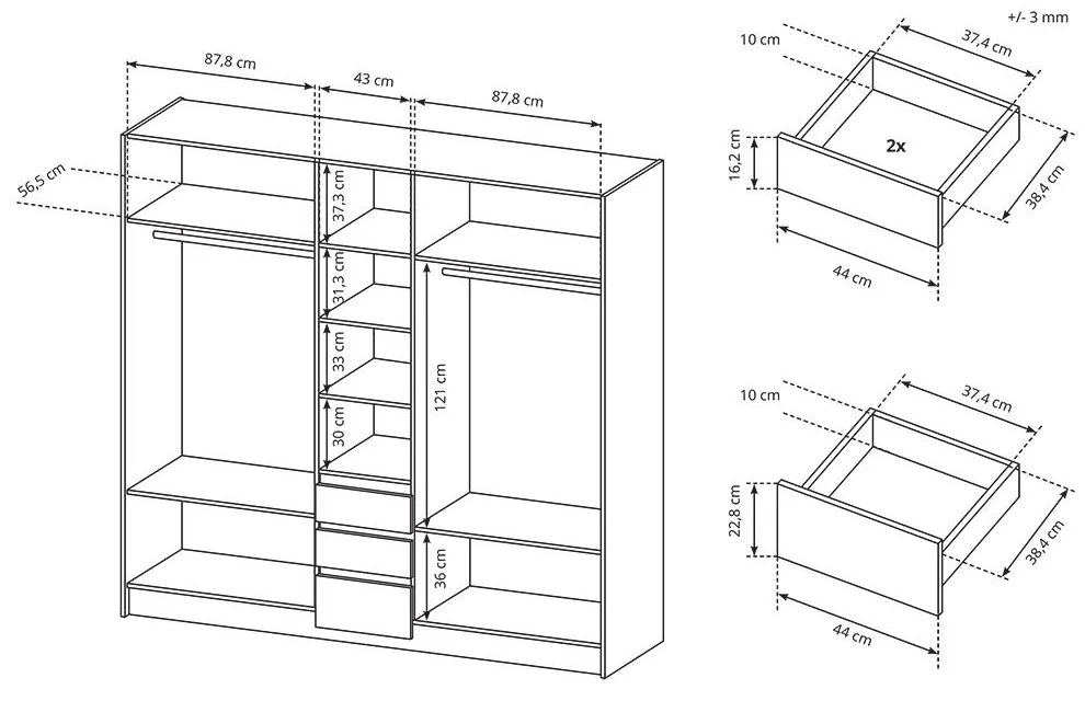 Xelo | šatní skříň 230 | dub kraft zlatý/bílá