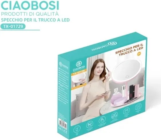 CiaoBosi Kulaté kosmetické zrcátko CIABOSI TX-01729 - černé