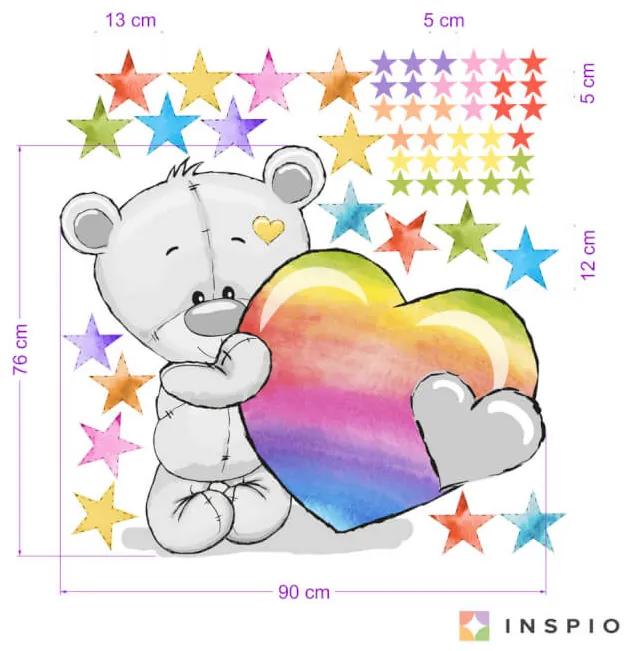 INSPIO Dětské samolepky na zeď - Pestrobarevný plyšový medvídek s hvězdami