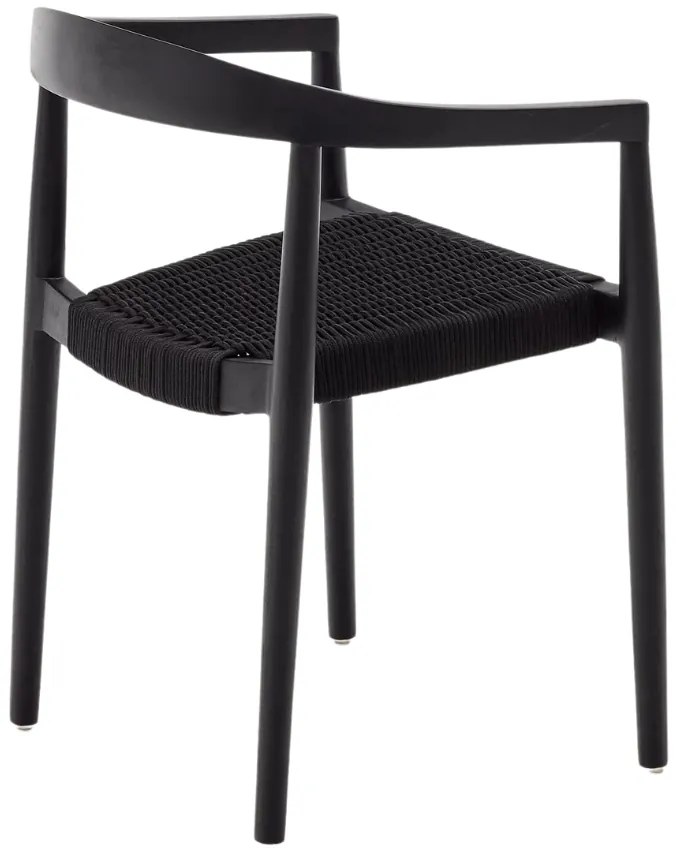 Černá teaková zahradní židle Kave Home Ydalia s pleteným sedákem