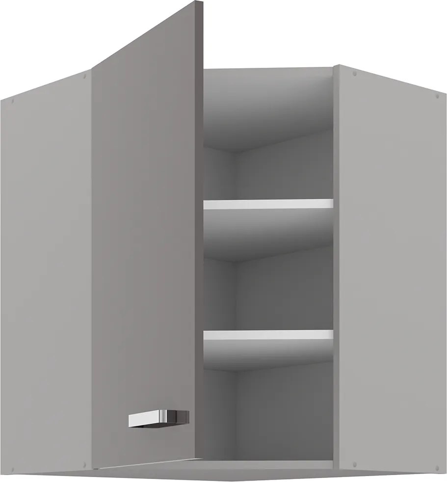 GREY gr | horní kuchyňská skříňka 60x60 GN-72 1F (45°) rohová s policemi | 60x60 cm | světle šedá/tmavě šedá lesk