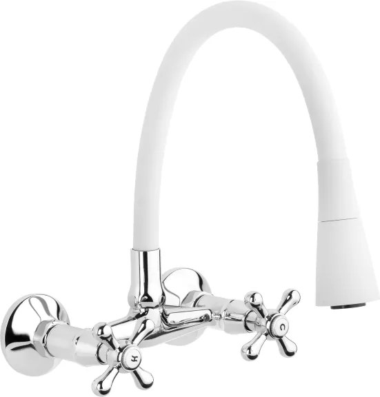 Invena Roma, nástěnná baterie s elastickým ramenem 150mm, bílá-chromová, INV-BC-24-E2S-L