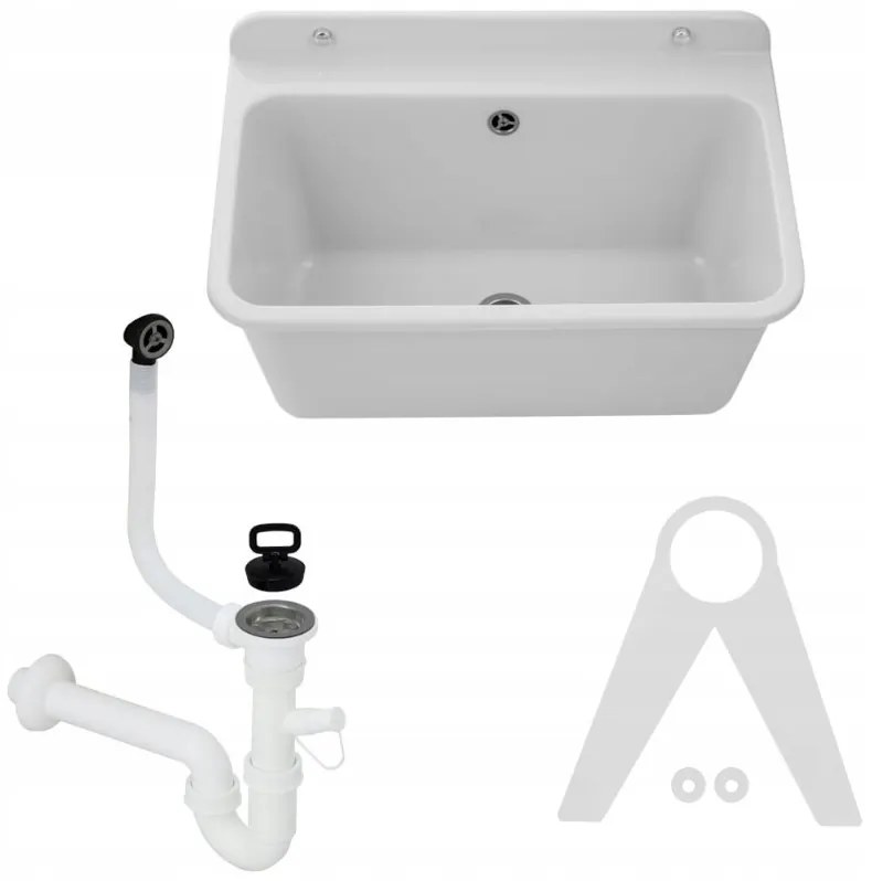 Sink Quality Universe, univerzální plastová výlevka 61x41x30 cm + sifon, 1-komorová, bílá, SKQ-KGLK60-WH