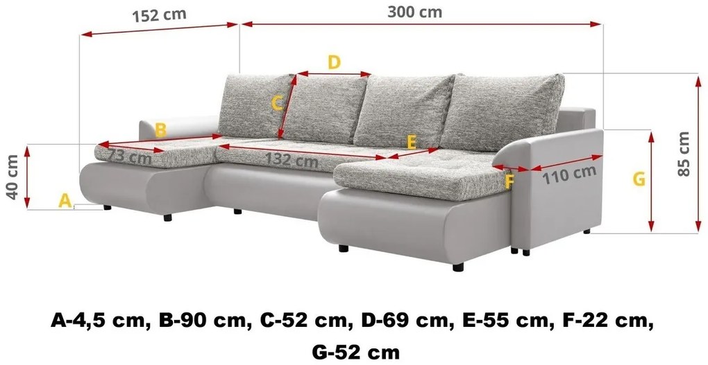 Casarredo - Komfort nábytek Rozkládací sedací souprava do U PELAGI s úložným prostorem, Soft 11/Lawa 5