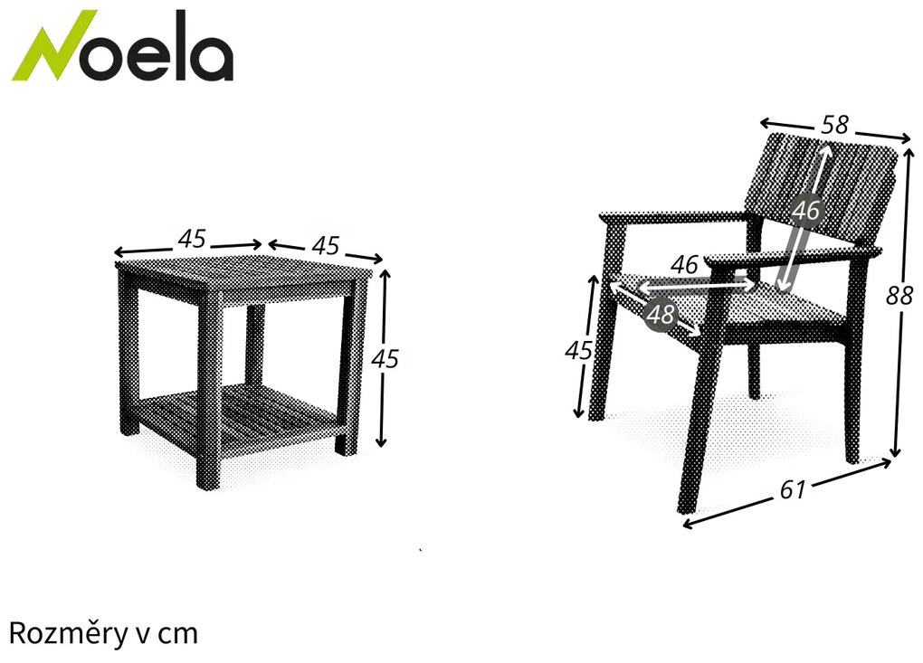 Noela Balkonový set Lotto + 2x dřevěné křeslo Lucy