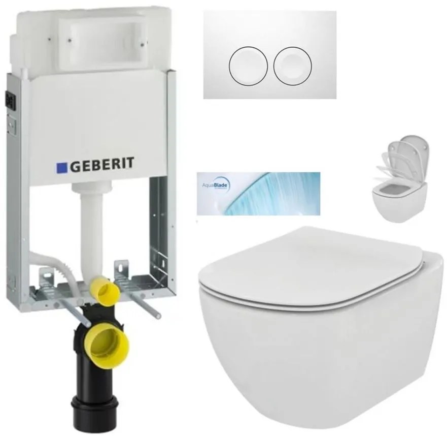 AKCE/SET/GEBERIT - SET KOMBIFIXBasic včetně ovládacího tlačítka DELTA 21 Bílé pro závěsné WC TESI se sedátkem SoftClose, AquaBlade 110.100.00.1 21BI TE1