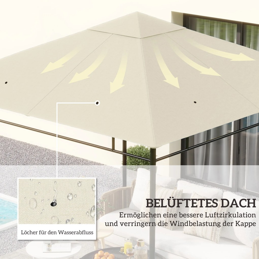 Outsunny Náhradní Střecha pro Altán Pergolu Zahradní Plátno Vysoká Hustota 180g/m² Anti-UV 3 x 3m Krém