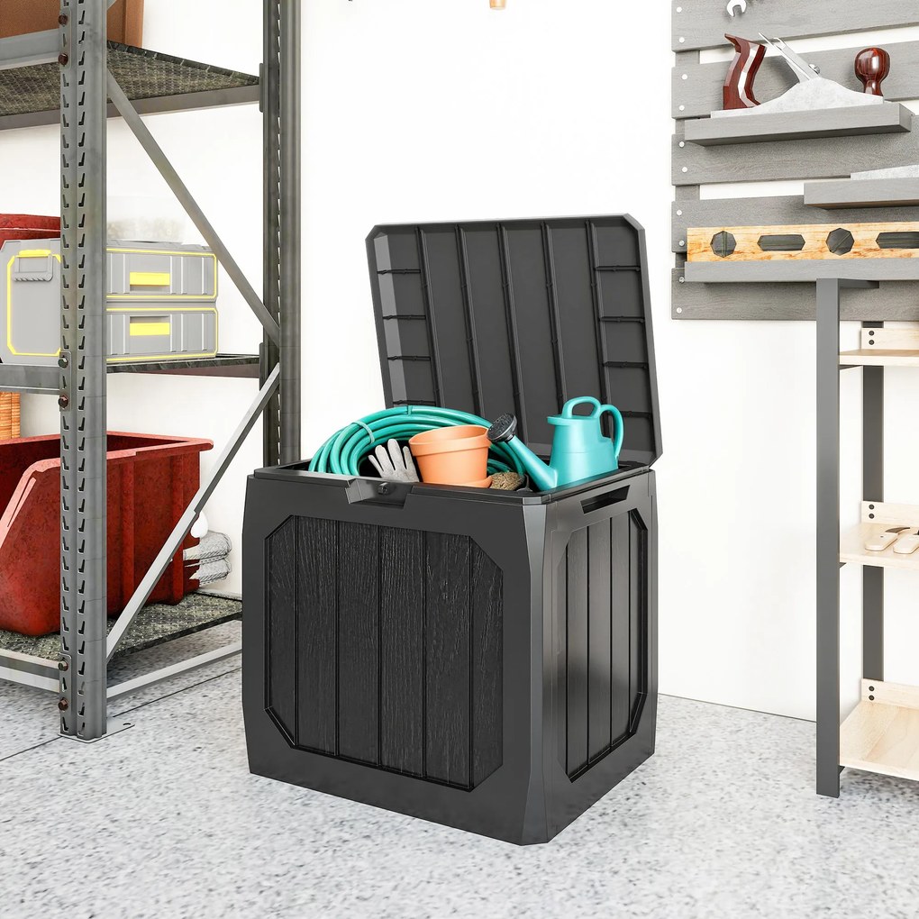 plastový zahradní úložný box o objemu 121 l, venkovní úložný box s uchy, černý