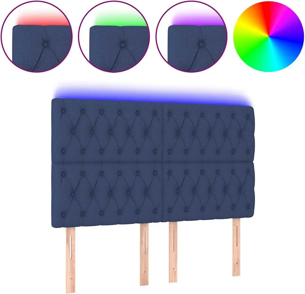 Čelo postele s LED modrá 160x7x118/128 cm textil 3122772