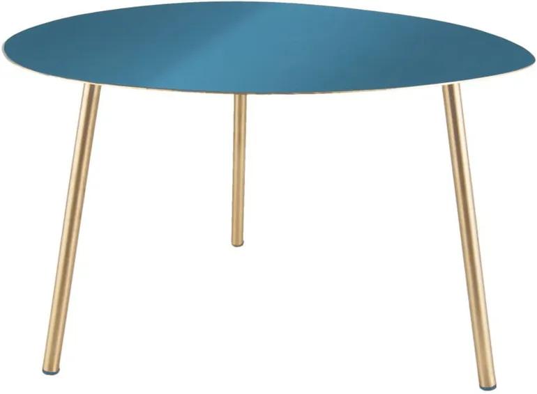 Modrý příruční stolek s pozlacenými nohami Leitmotiv Ovoid, 64 x 58 x 42 cm
