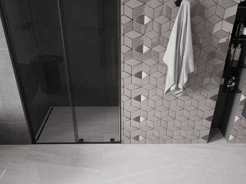 Mexen Velar L, posuvné sprchové dveře do otvoru 100 cm, 8mm šedé sklo, černá matná, 871-100-003-41-70