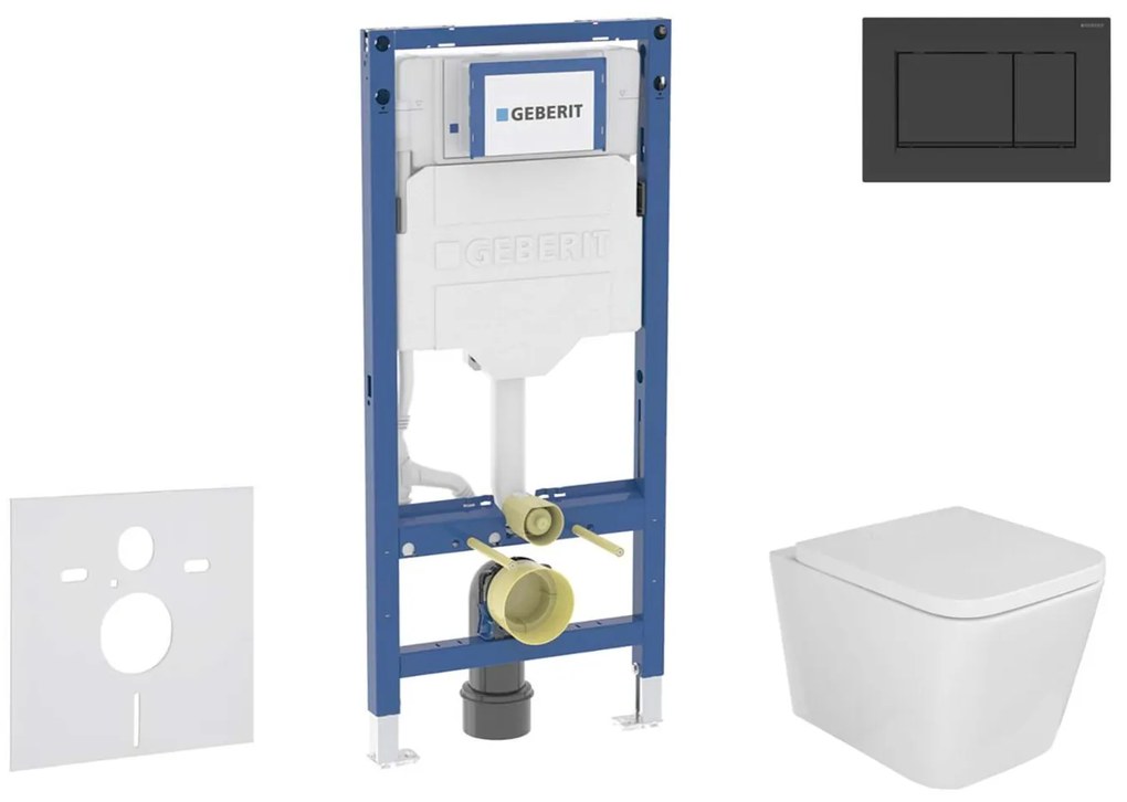 Geberit Duofix - Set předstěnové instalace, klozetu Arkas a sedátka softclose, tlačítko Sigma20, matná černá/černá SANI11CA5102B