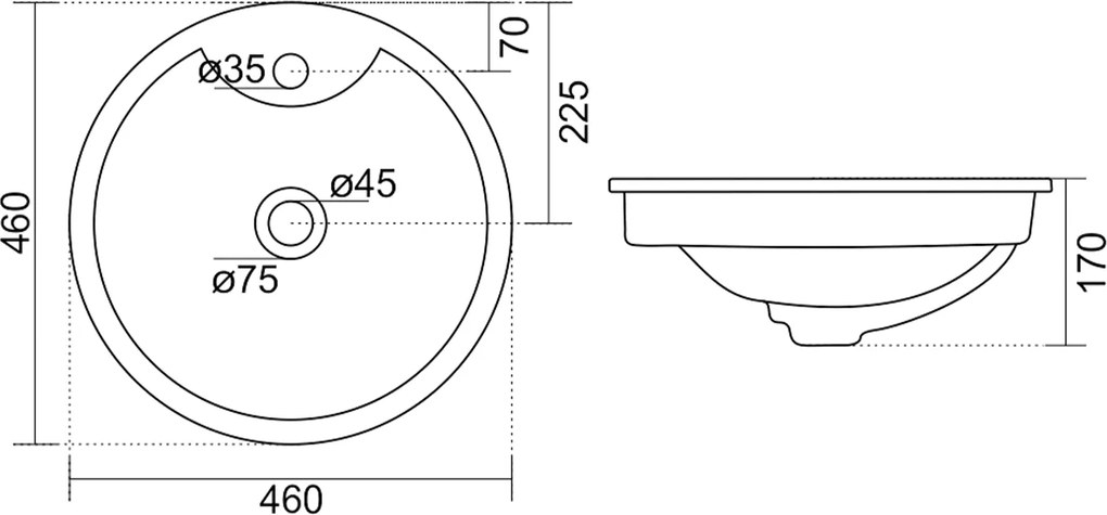 Aqualine Aqualine, SHIPRA keramické umyvadlo zápustné, průměr 46cm, bílá, NP564