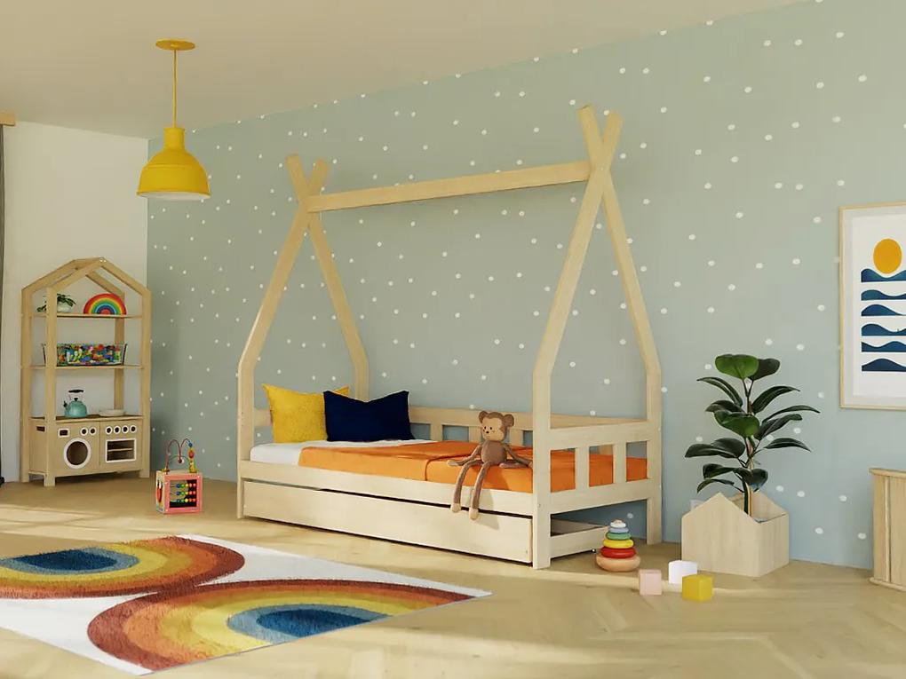 Benlemi Dětská teepee postel FENCE 4v1 ze dřeva se zábranou a úložným šuplíkem Zvolte barvu: Světle modrá, Zvolte rozměr: 90x180 cm, Zvolte zábranu: S jednou zábranou