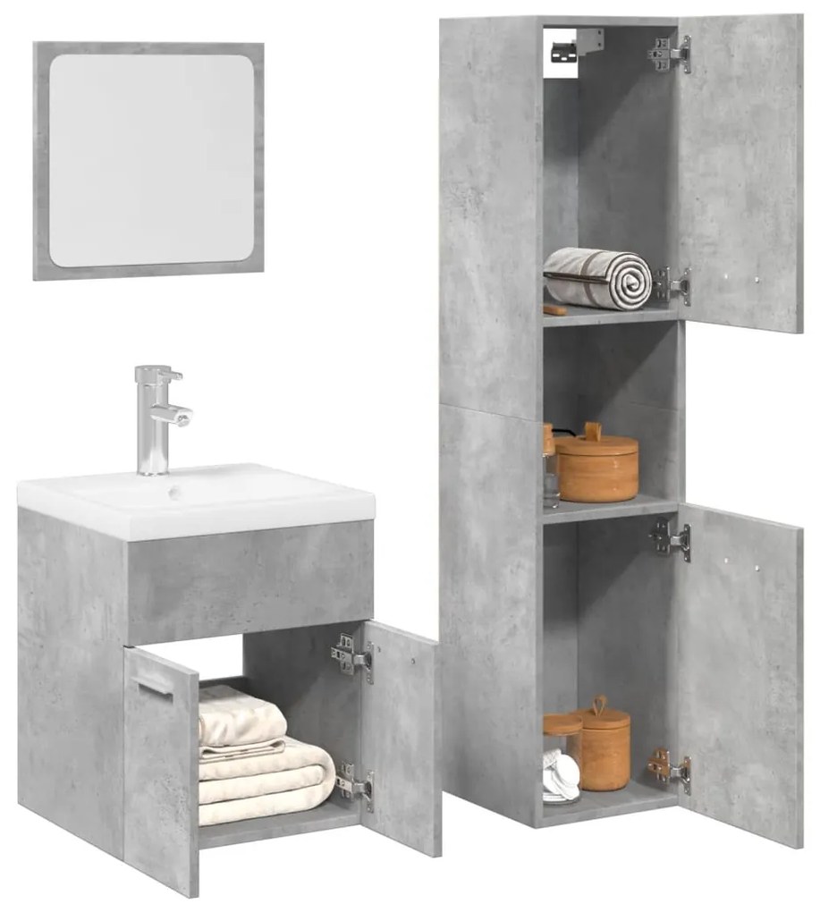 4dílný set koupelnového nábytku betonově šedý kompozitní dřevo 3324879
