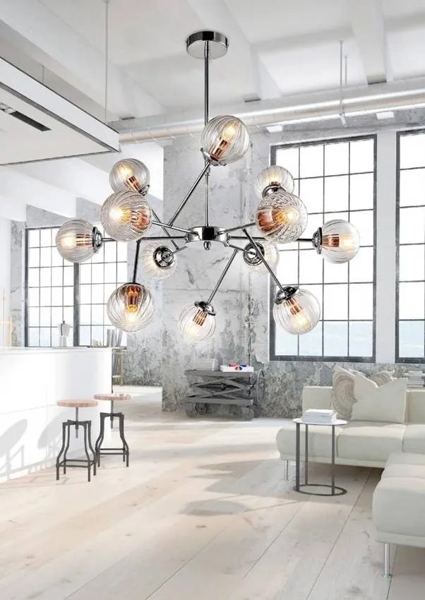 Chromový závěsný lustr Best pro žárovku 12x E14  - Candellux