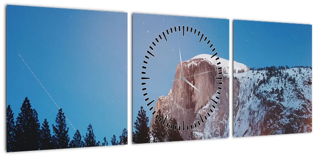 Obraz - Noční vrchol hor (s hodinami) (90x30 cm)
