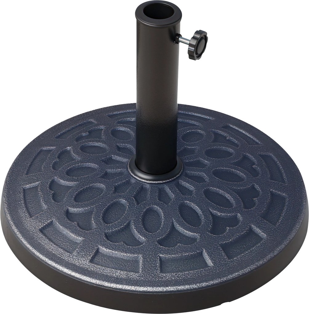 Základna slunečníku Outsunny, hmotnost 12 kg, kulatá, z pryskyřice pro slunečníky s průměrem 38 mm/48 mm, pro terasu a venkovní posezení Ø44x34 cm Bro