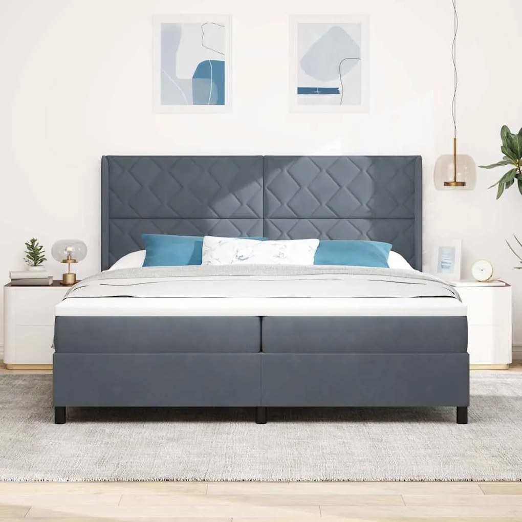 Postel s boxspringem s čelo Tmavě šedá 200 x 200 cm samet 3342081