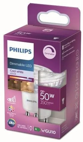 Philips 8718699775995 led žárovka 1x4w | gu10 | 350lm | 4000k - studená bílá, bodová, eyecomfort