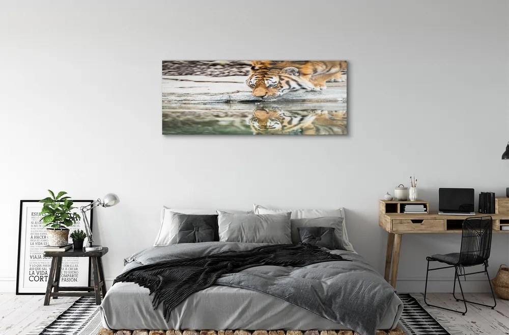 akrylový obraz tiger pití 120x60 cm