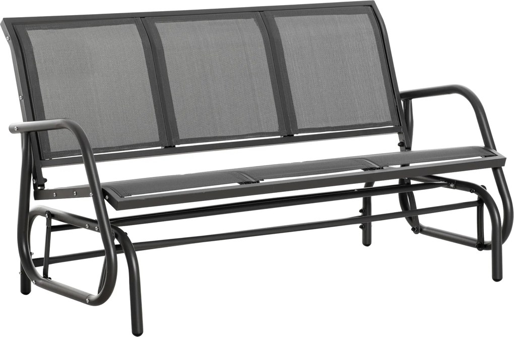 Outsunny Houpací lavice pro 3 osoby z kovu s prodyšnou síťovinou, 147x70x85cm, Šedá | Aosom