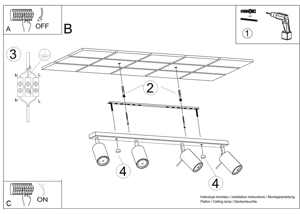 Bodové svítidlo Ring, 4x olivové kovové stínítko, (možnost polohování)