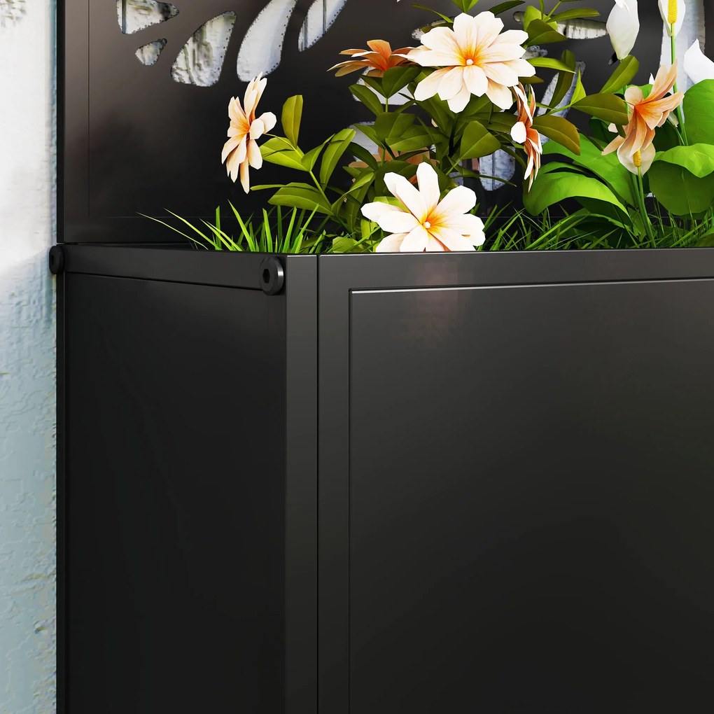 Outsunny vyvýšený kovový truhlík s treláží ve tvaru větví a listů — 61 × 23 × 113 cm, černý