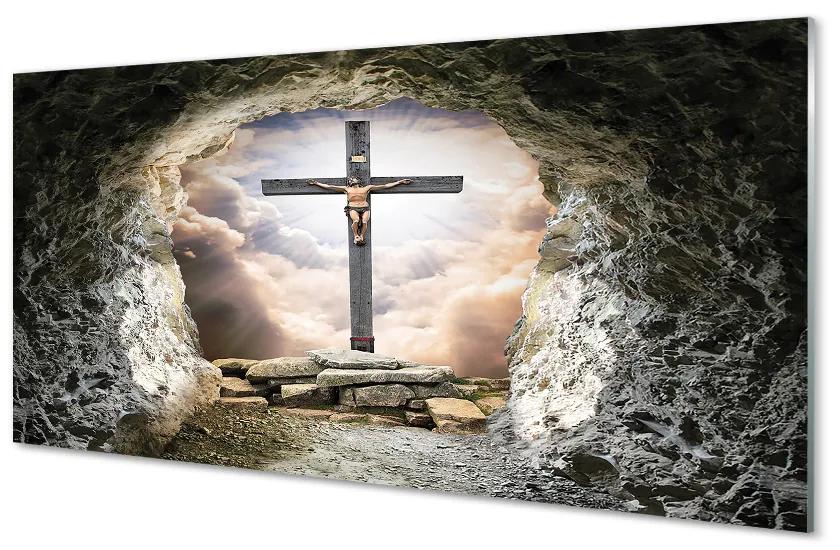 akrylový obraz Cave lehký cross Jesus 125x50 cm