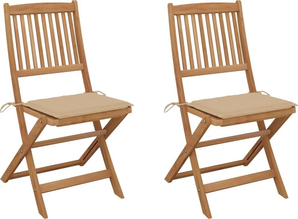 vidaXL Skládací zahradní židle s poduškami 2 ks masivní akáciové dřevo [3064644] Barva: Šedá