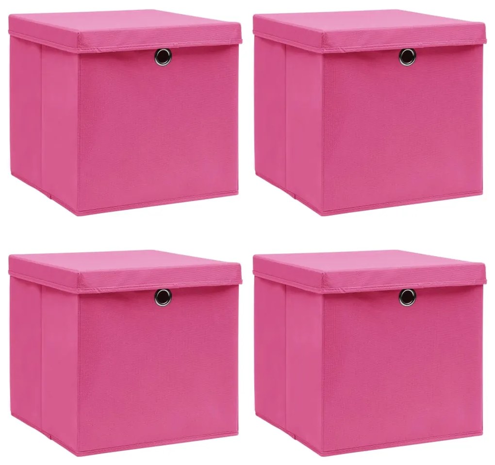 Úložné boxy s víky 4 ks růžové 32 x 32 x 32 cm textil