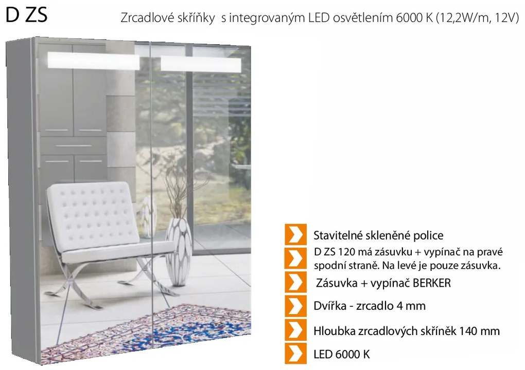 Intedoor Zrcadlová skříňka s LED osvětlením ve dvířkách, korpus bílý,   80×14×72 cm  D ZS 80 01   D ZS 80 01 D ZS 80 01