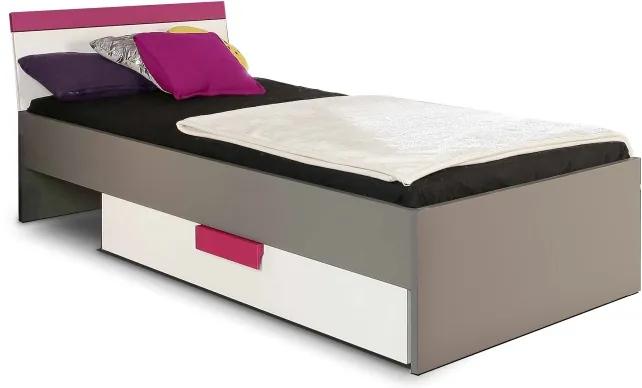 Dětská postel s úložným prostorem Lobete - šedá/bílá/fialová