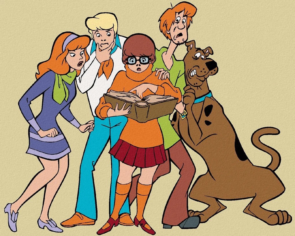 Malování podle čísel shaggy, scooby, daphne, velma a fred (scooby doo), 40x50 cm, vypnuté plátno na rám
