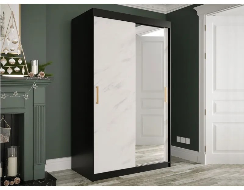 Skříň s posuvnými dveřmi Nonnus 120 T2, Úložný prostor: ano, Barva: bílá matná / bílá mramor