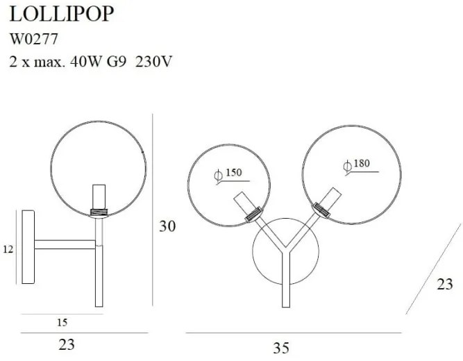 Maxlight W0277 Nástěnné svítidlo LOLLIPOP černé + čiré sklo