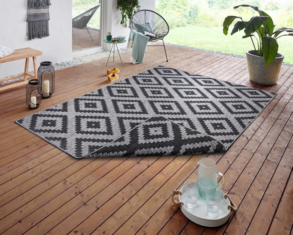 NORTHRUGS - Hanse Home koberce Kusový koberec Twin-Wendeteppiche 105461 Night Silver – na ven i na doma - 80x250 cm